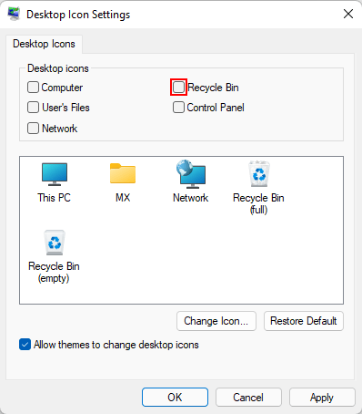 How to hide the Recycle Bin from the desktop in Windows 10 & 11